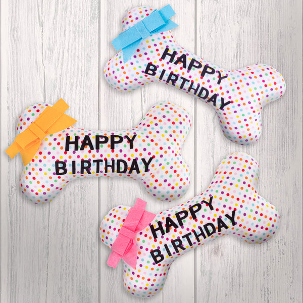 Birthday Bone Shaped Plush Toy Blue Orange Pink– smartpetshop.co.uk